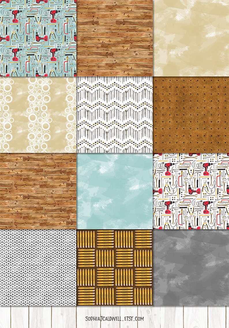 Woodworking Tools Digital Paper, 12x12 Seamless Paper Pack for ...