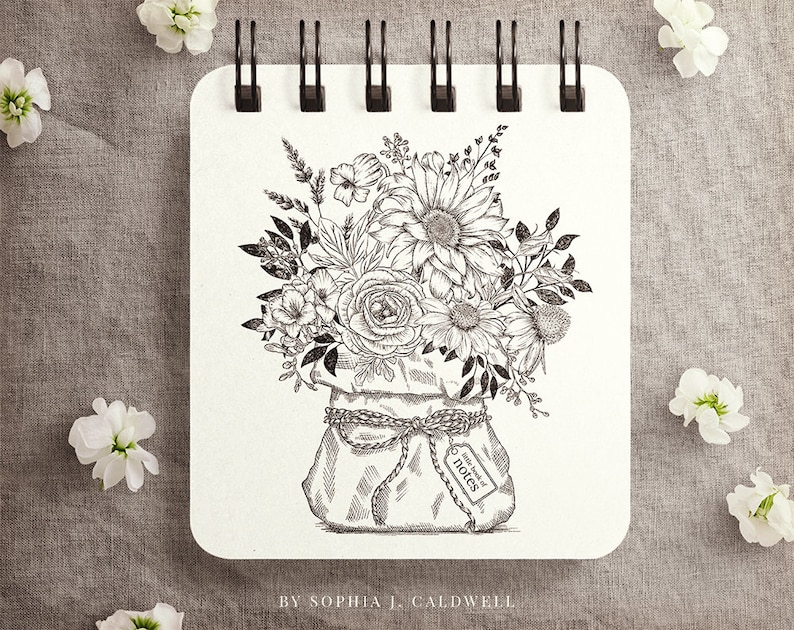 Floral Bouquet Paper Bag Illustration, Gerbera Daisies, Clip Art, Hand ...