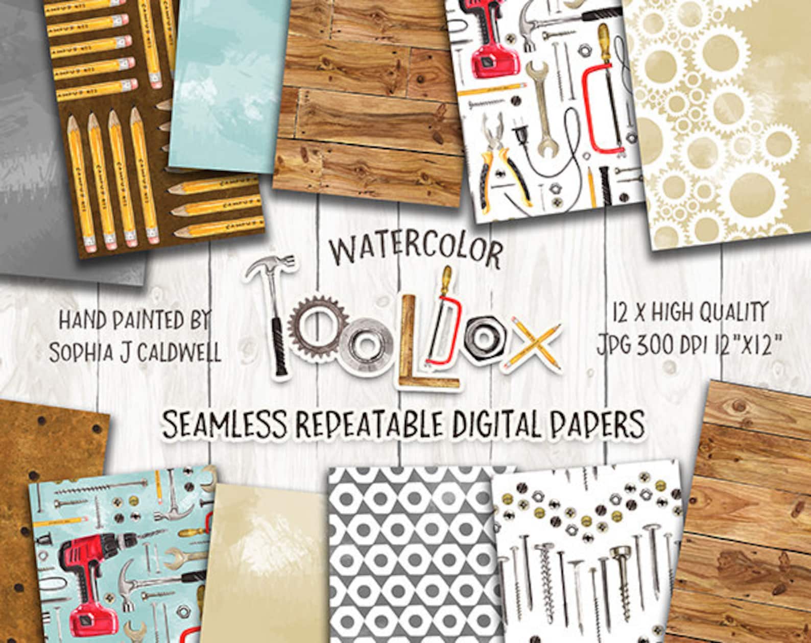 Woodworking Tools Digital Paper 12x12 Seamless Paper Pack for - Etsy