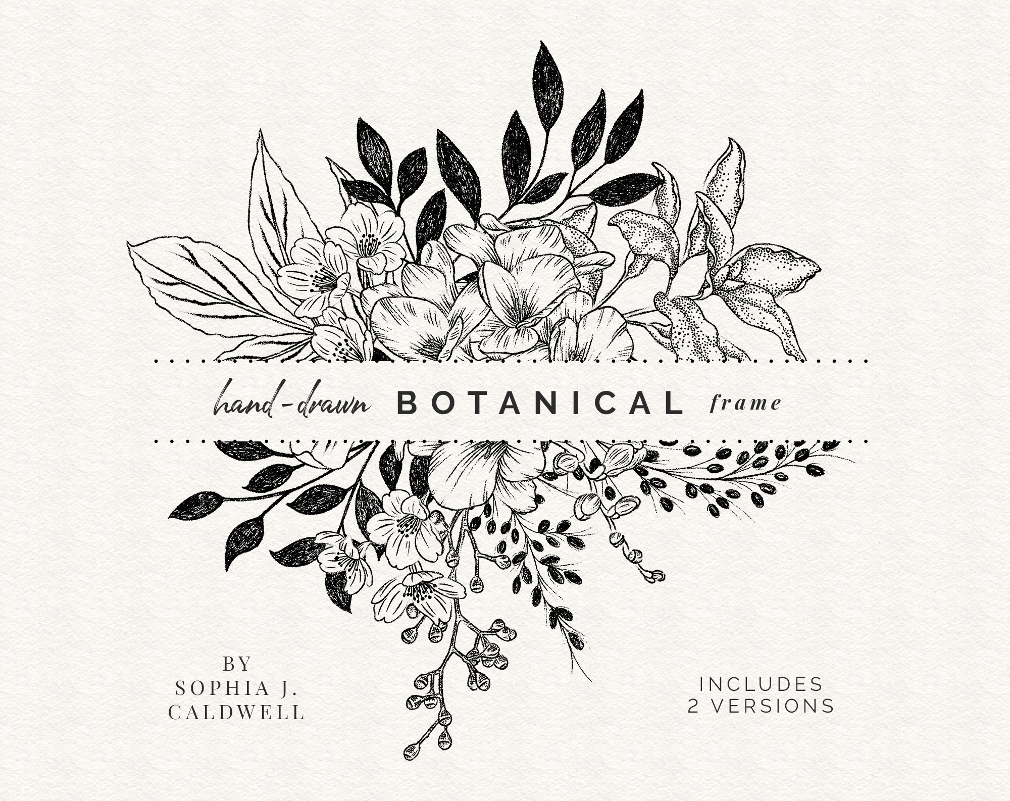 Split Floral Frame PNG, Flower Border, Line Drawing Black White Clipart ...