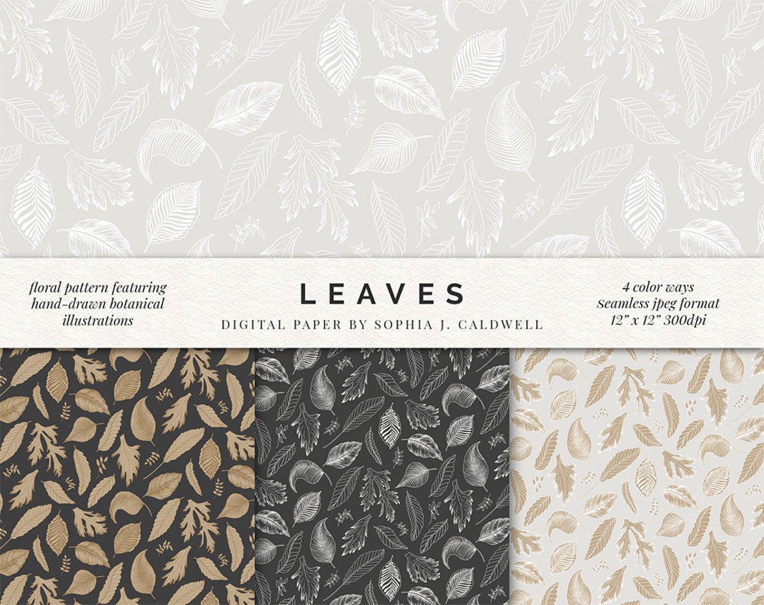 Leaves Digital Paper, Floral Background Clipart, Fall Digital Backdrop ...