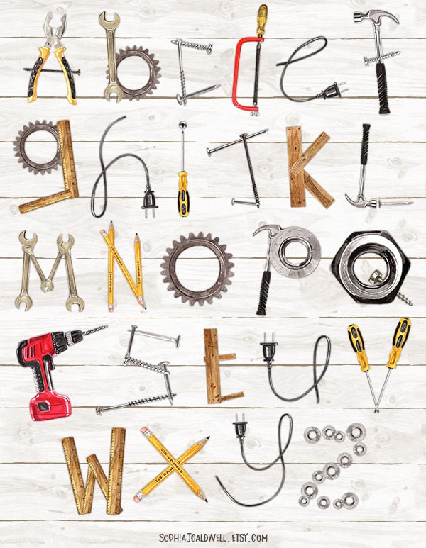 Alphabet Clipart Watercolor, Tool Clipart, Name Letters, Woodworking ...