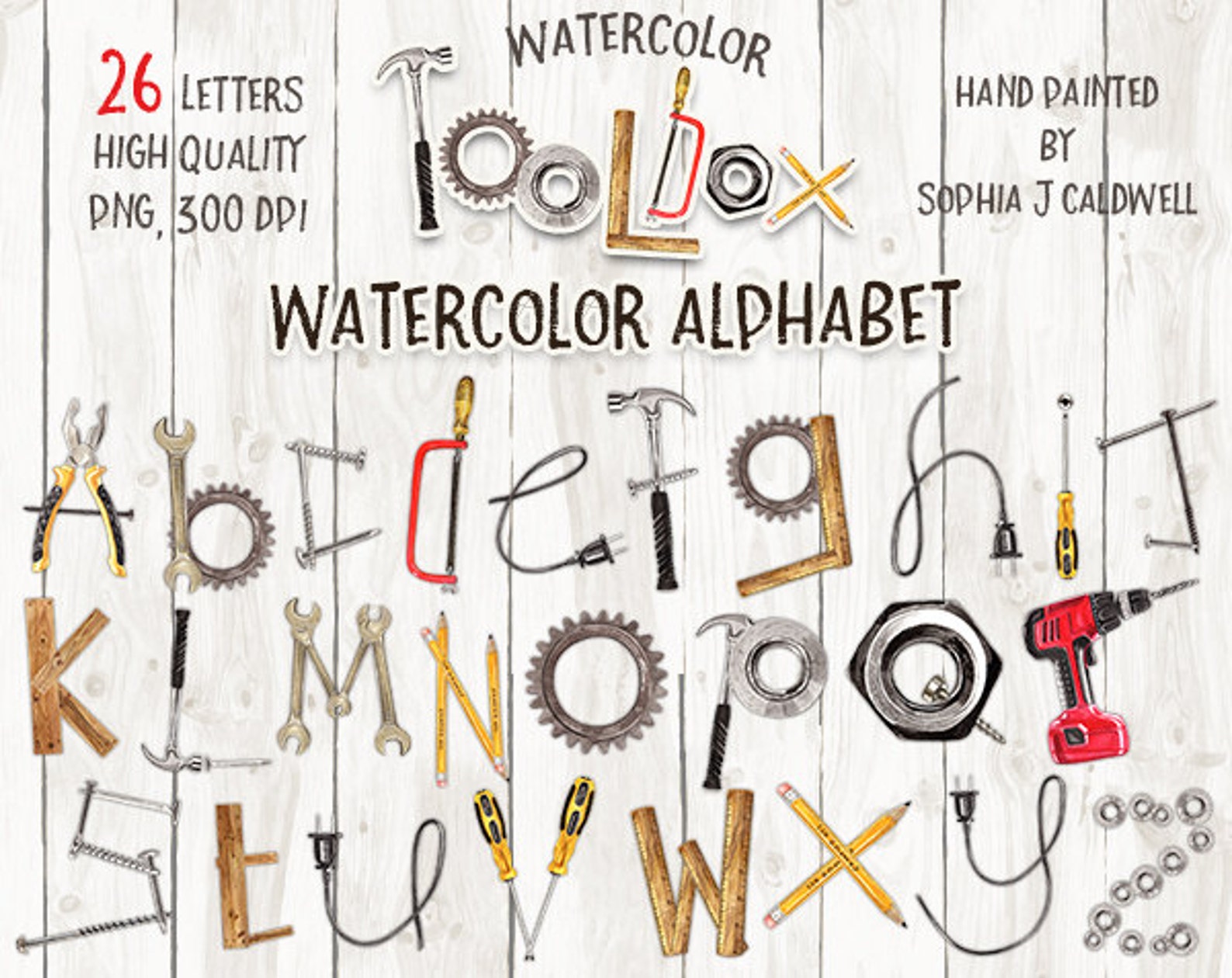 Alphabet Clipart Watercolor, Tool Clipart, Name Letters, Woodworking ...