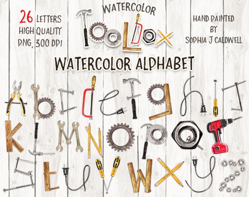 Alphabet Clipart Watercolor, Tool Clipart, Name Letters, Woodworking ...
