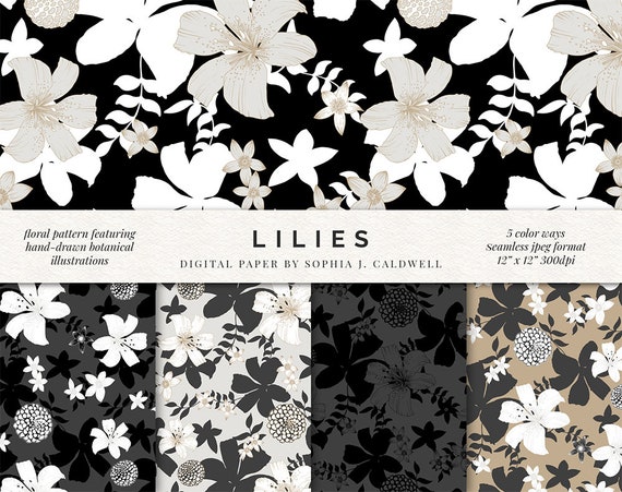 Lily Digital Paper Hand Drawn Floral Pattern Clipart - Etsy