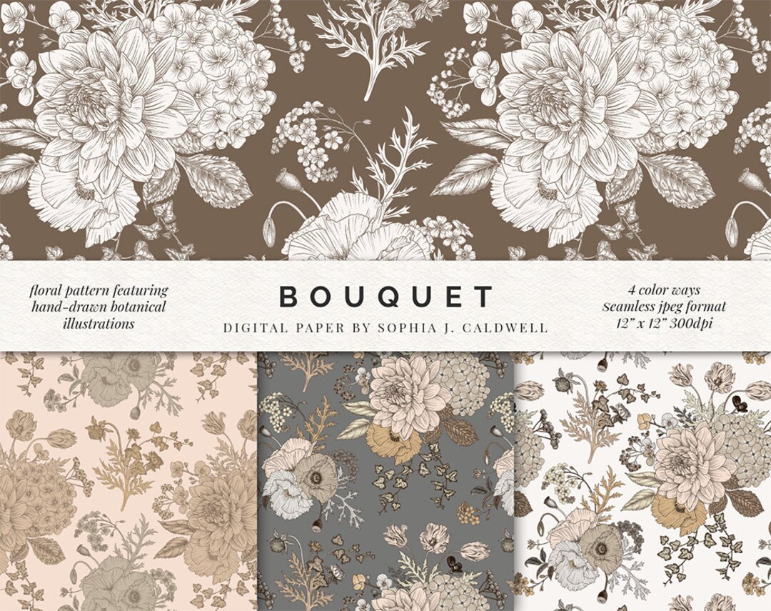 Pastel Floral Digital Paper, Flower Bouquet Pattern, Seamless ...