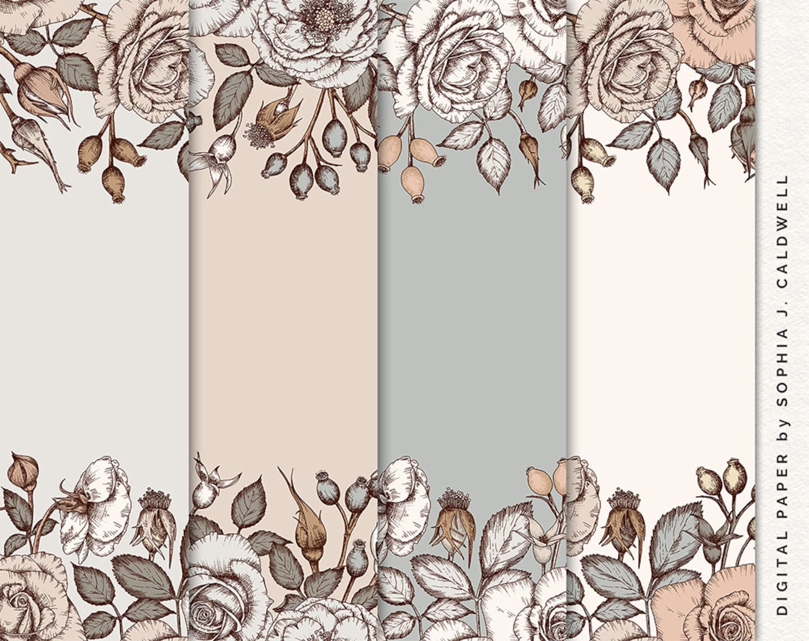 Rose Border Pattern Shabby Chic Digital Paper Floral - Etsy