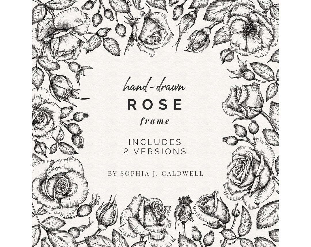 Flower Square Border Clipart Commercial, Line Drawing Black White ...