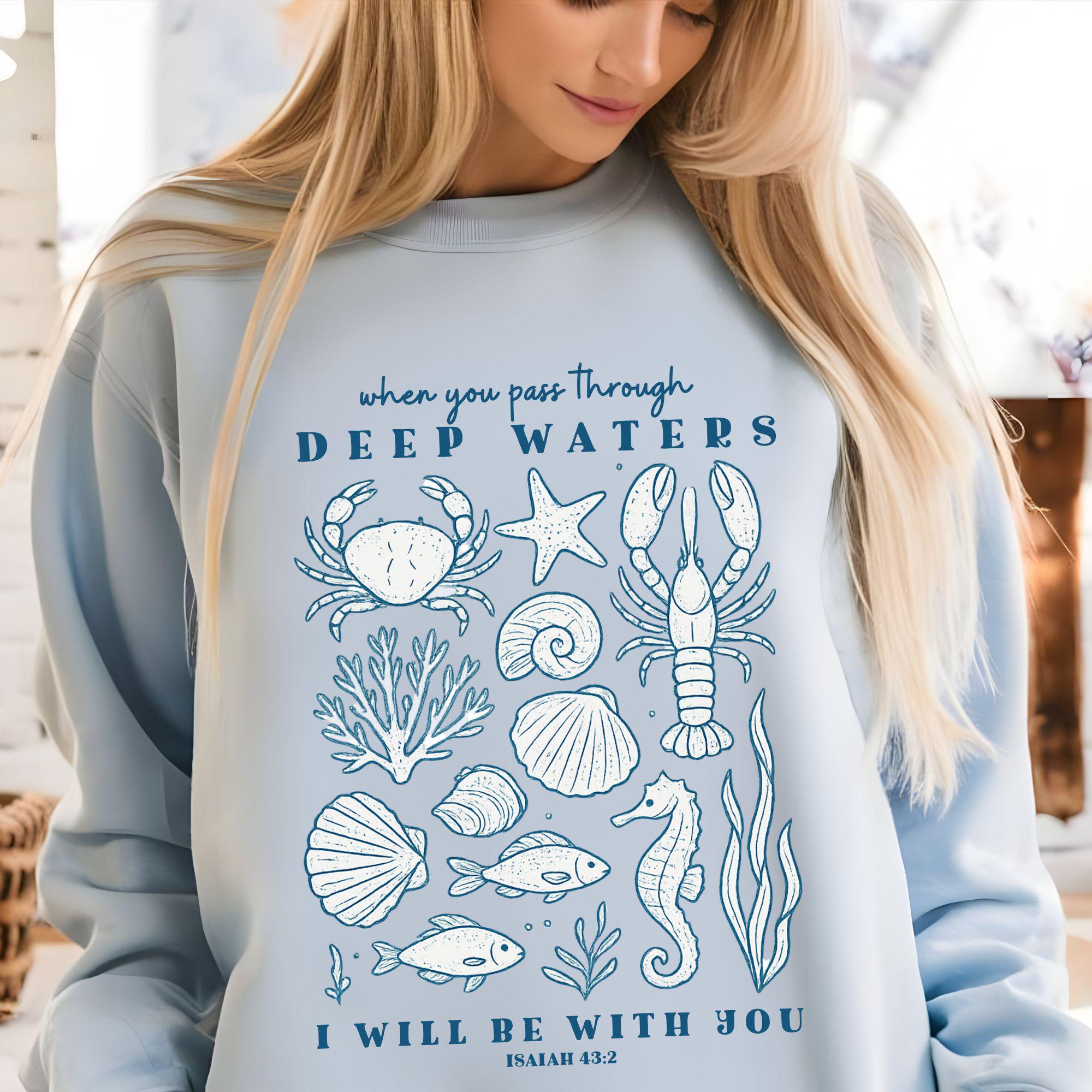 Ocean Animals Bible Verse PNG, Deep Waters Isaiah 43:2 (digital ...