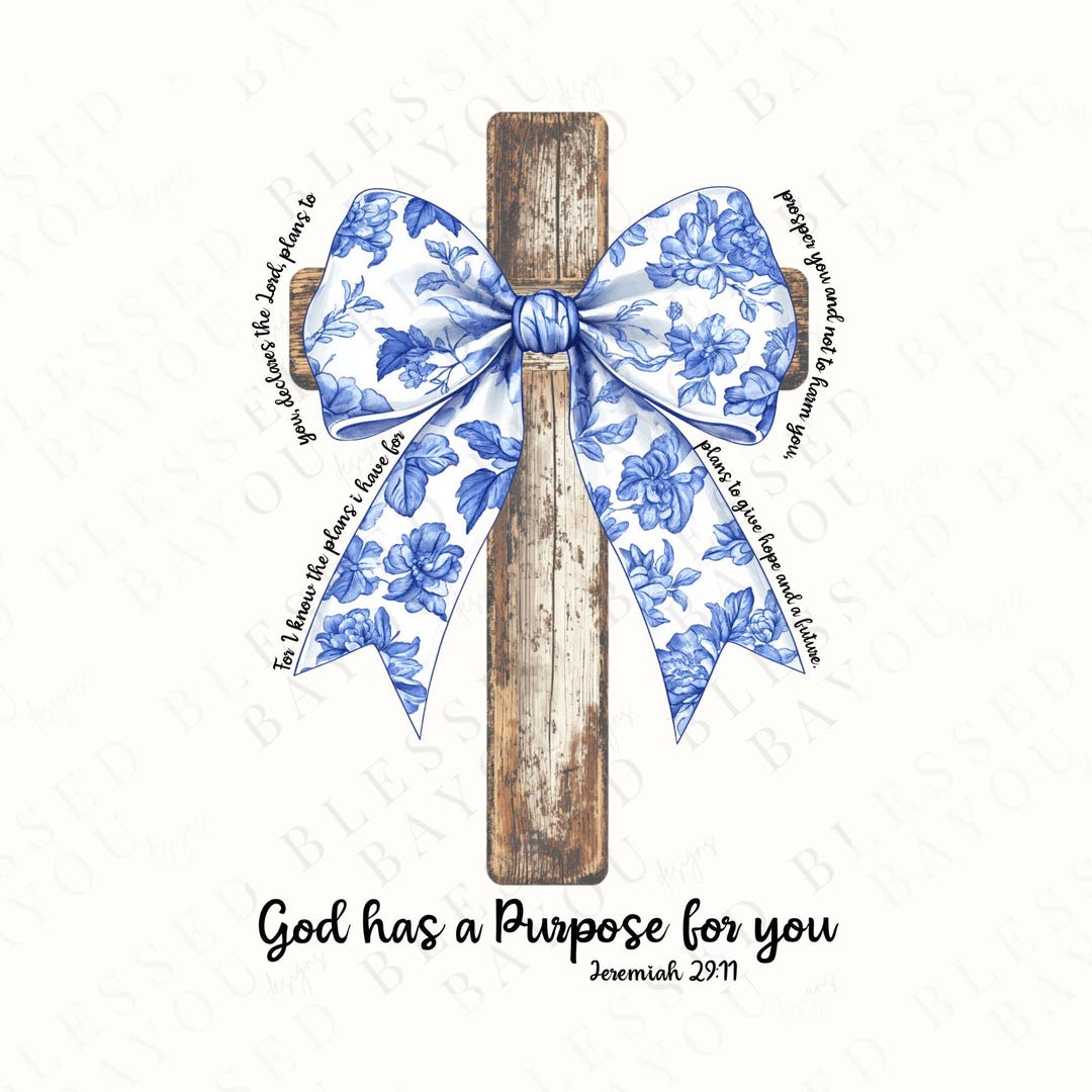 Blue Floral Bow Cross Bible Bow Png, Trendy Christian PNG, God Has A ...