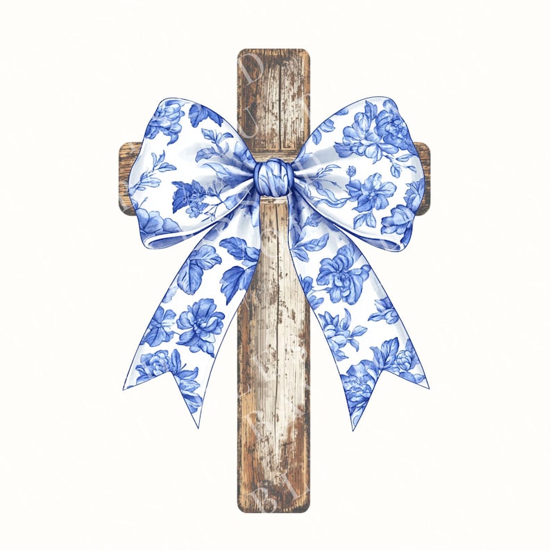 Blue Floral Bow Cross PNG: Christian Bible Design (digital Download) - Etsy
