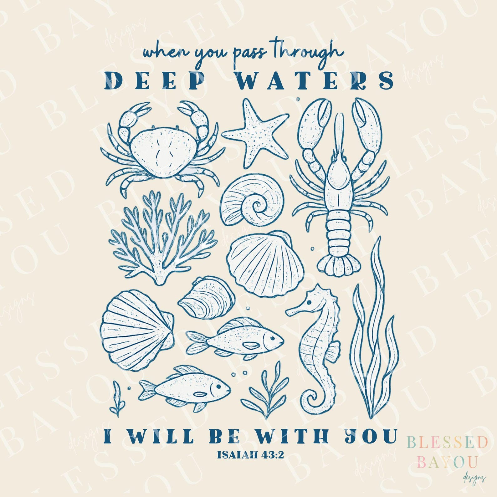 Ocean Animals Bible Verse PNG, Deep Waters Isaiah 43:2 (digital ...