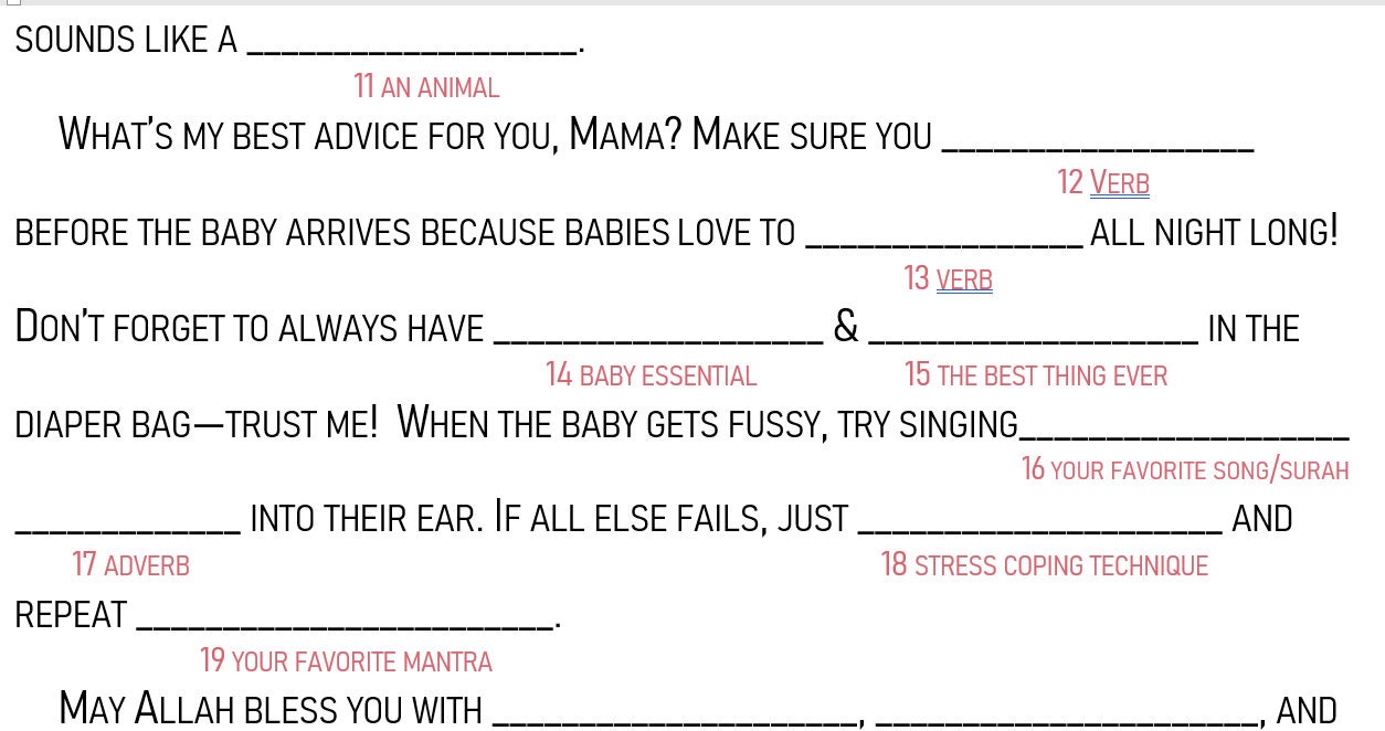 Mad Libs Letter Baby Shower Game Islamic - Etsy México