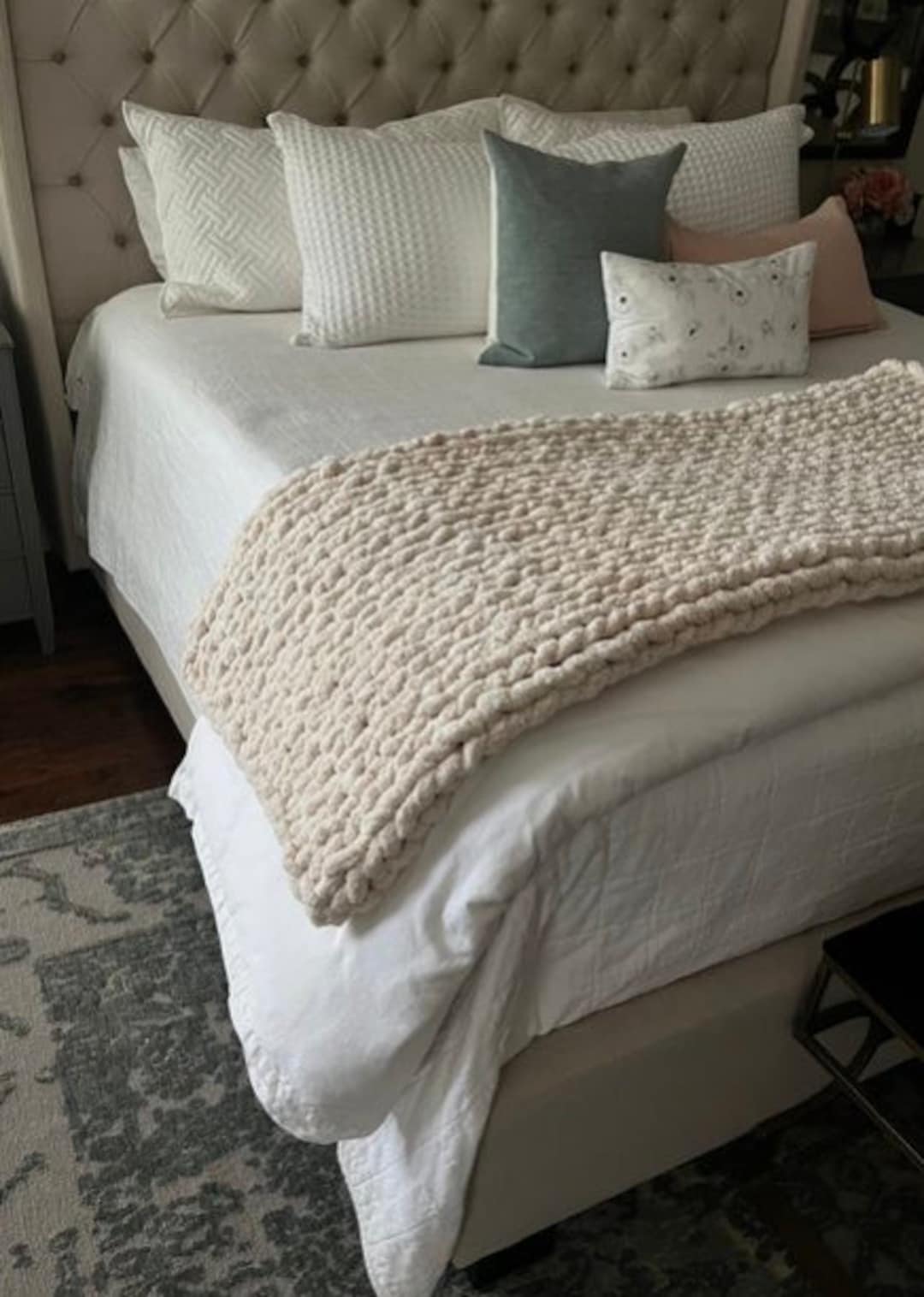 King Size Hand Knit Chunky Knit Bed Runner Blanket Soft Chenille Throw ...
