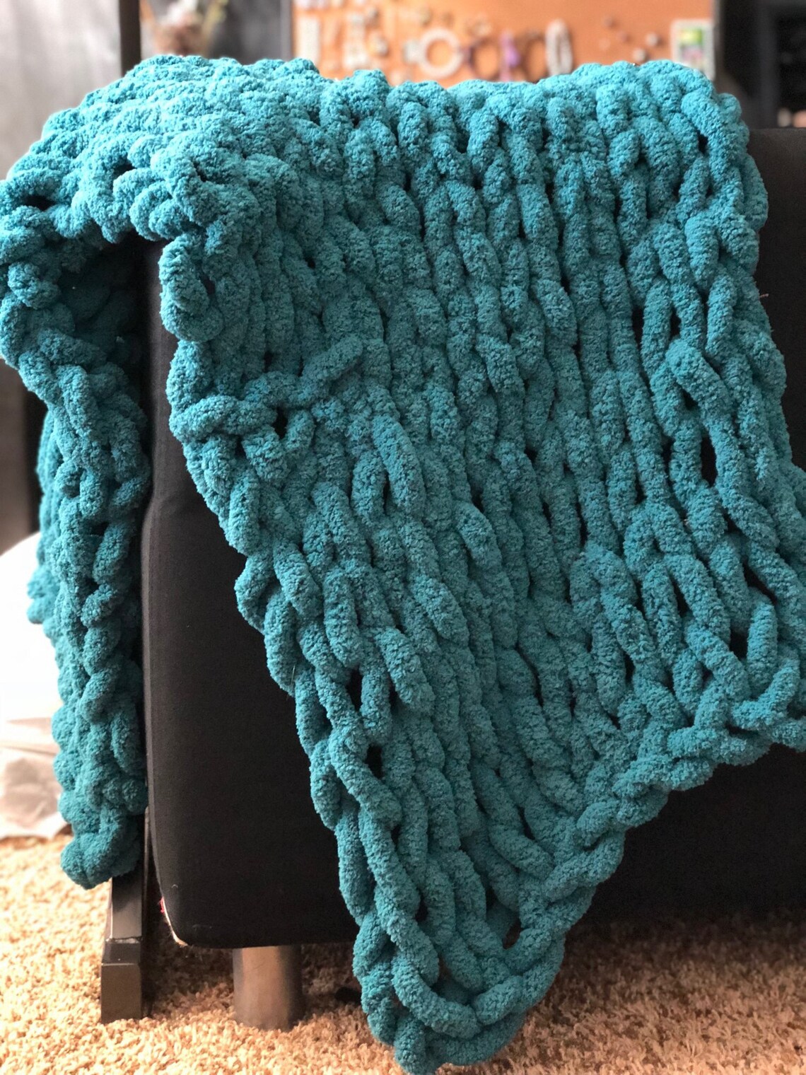 Twin Size Hand Knit Chunky Knit Bed Runner Blanket Soft Chenille Throw ...
