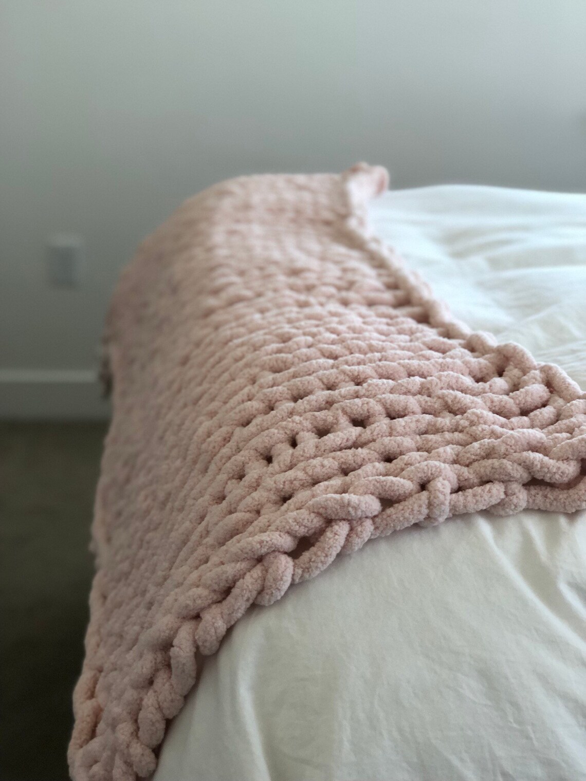Twin Size Hand Knit Chunky Knit Bed Runner Blanket Soft Chenille Throw ...