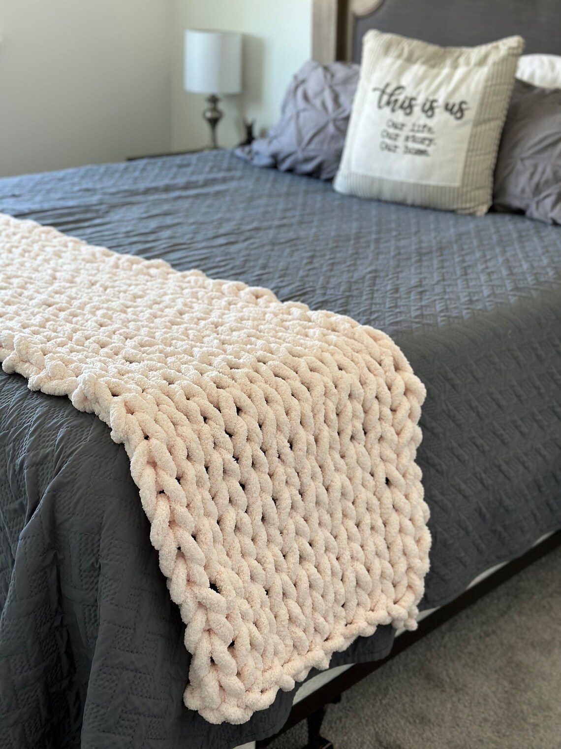 Twin Size Hand Knit Chunky Knit Bed Runner Blanket Soft Chenille Throw ...