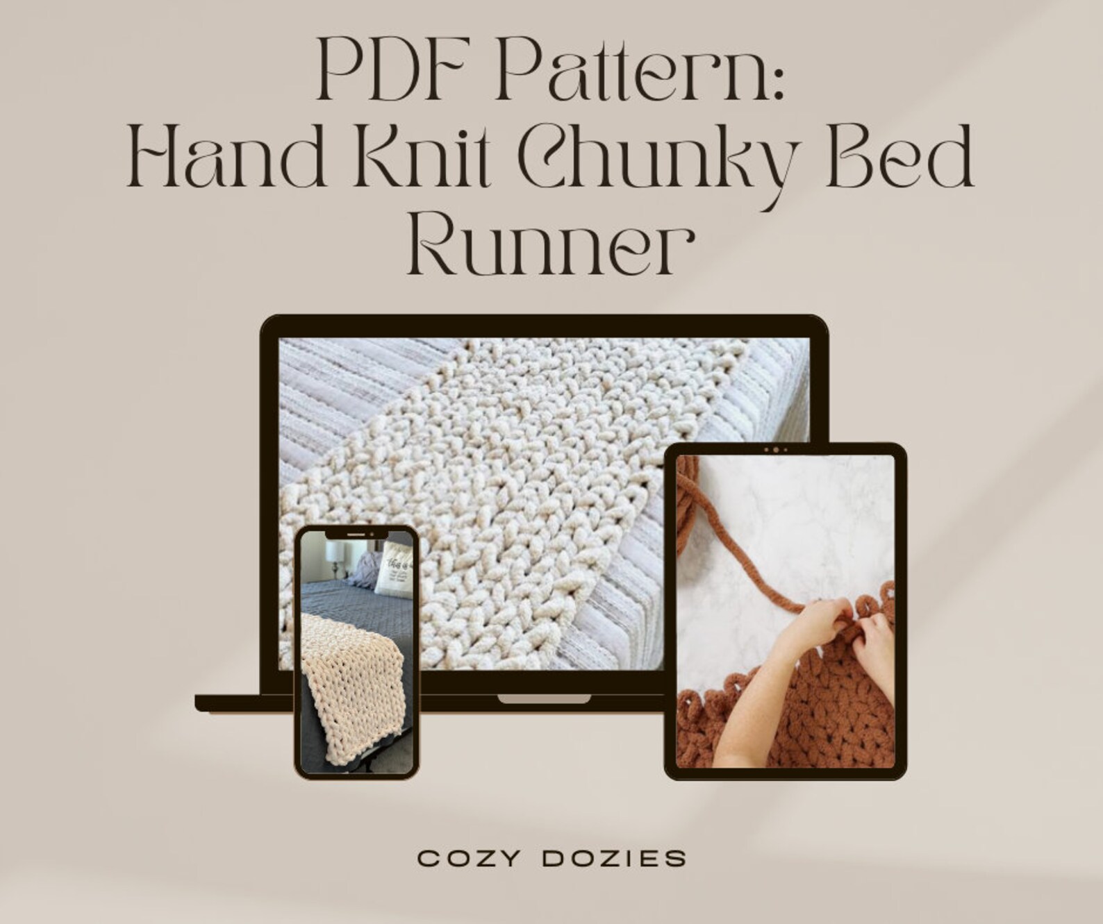 PDF Pattern Only: Chunky Knit Bed Runner ALL Bed Sizes Cozy Handmade Craft Create Your Blanket ...