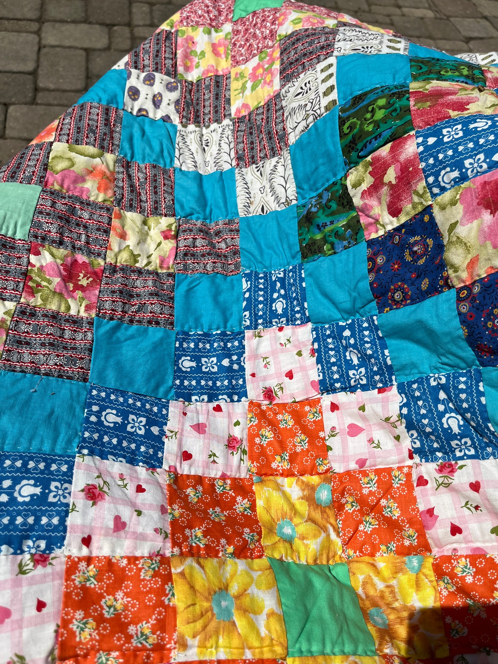 Vintage Hand Quilted Postage Stamp Quilt - Etsy