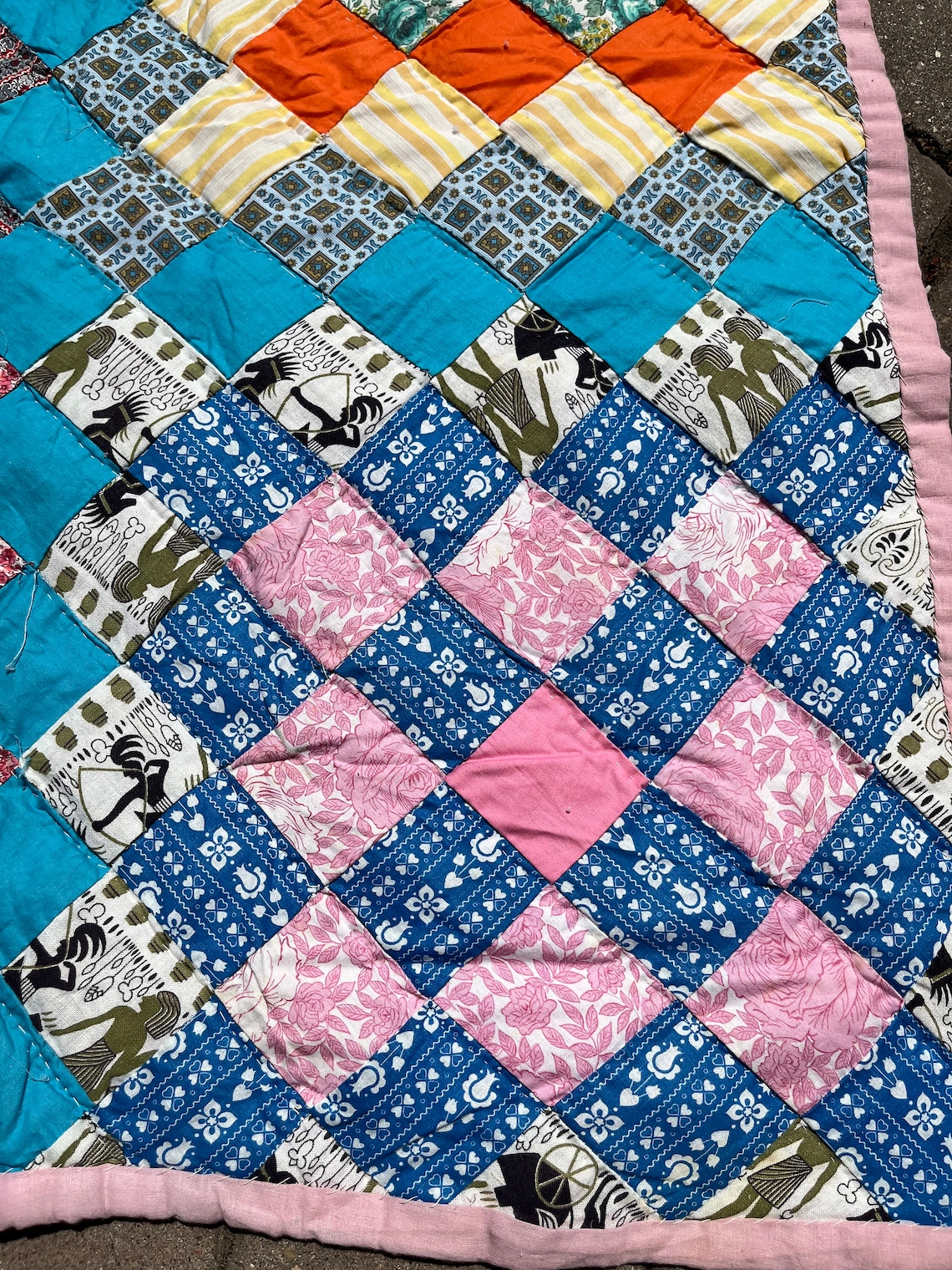 Vintage Hand Quilted Postage Stamp Quilt - Etsy