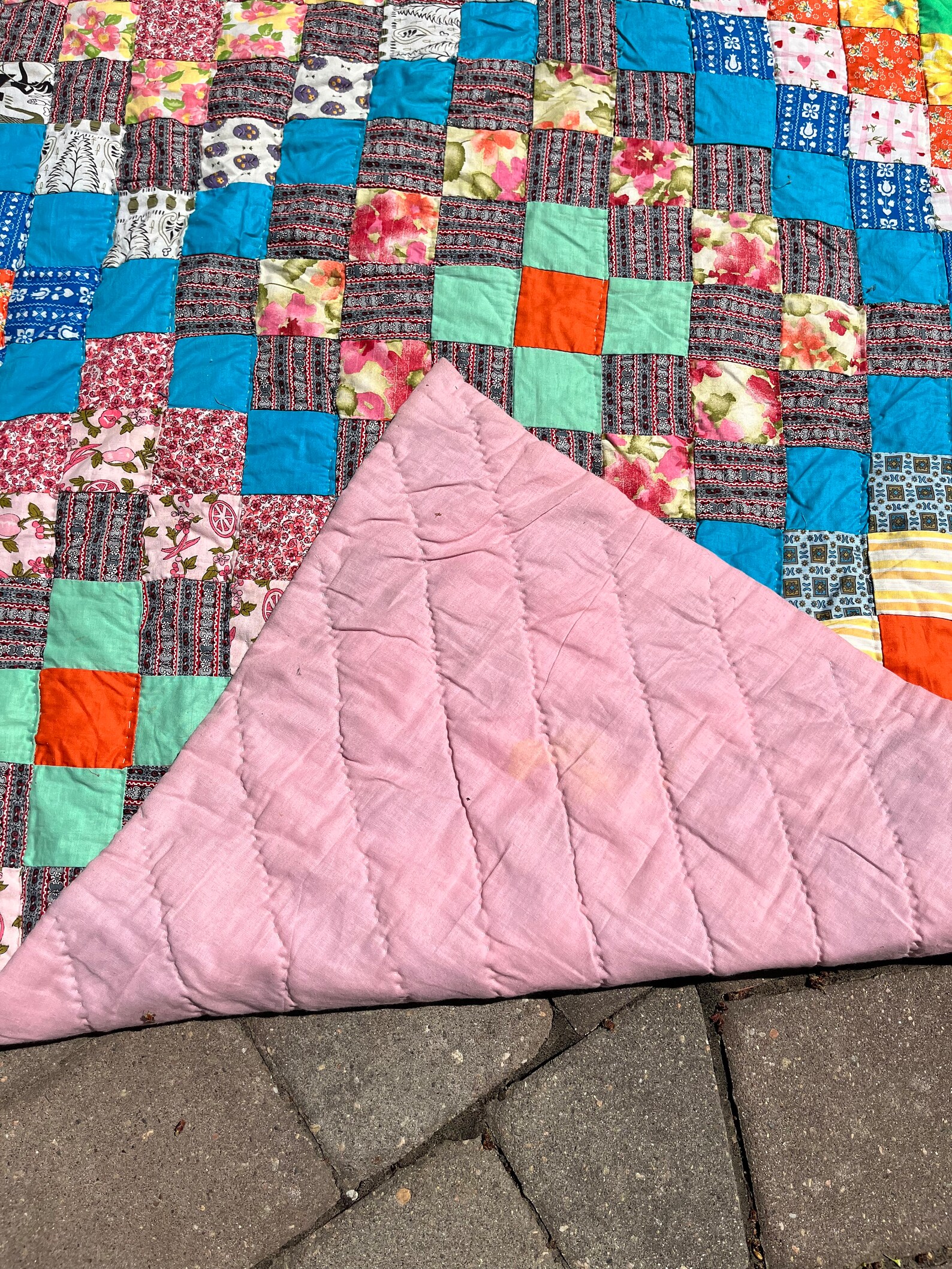 Vintage Hand Quilted Postage Stamp Quilt - Etsy