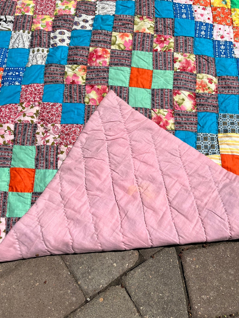 Vintage Hand Quilted Postage Stamp Quilt, Hand-quilted Star Patchwork ...