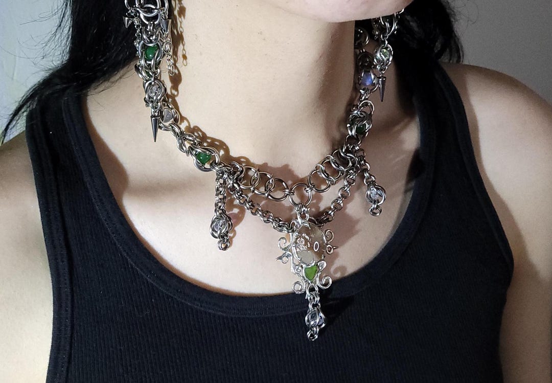 Opalite & Jade Captive Bead Chainmail Fantasy Necklace - Etsy