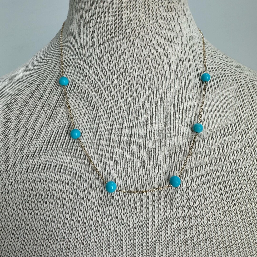 Circa 2000s Turquoise Bead Station Chain in 14k Gold 20 Inch Necklace ...