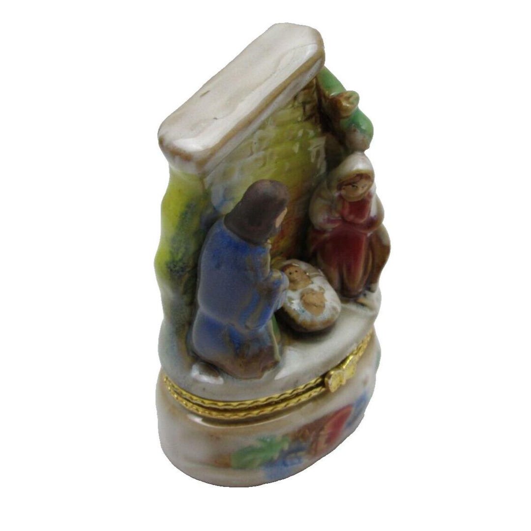 Vintage Gold Hinged 4" Trinket Box Nativity Jesus Porcelain - Etsy
