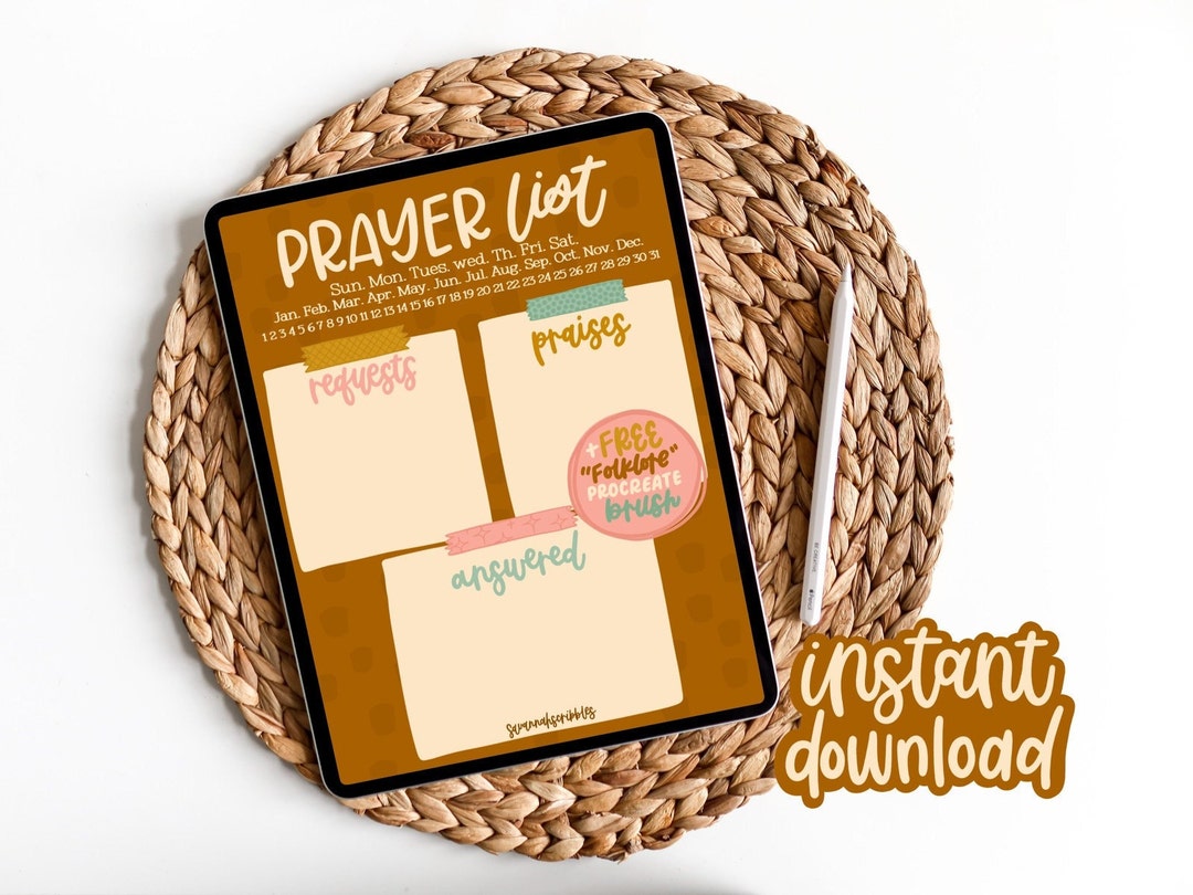 Prayer List Digital Notepad & Procreate Brush / Instant Download ...