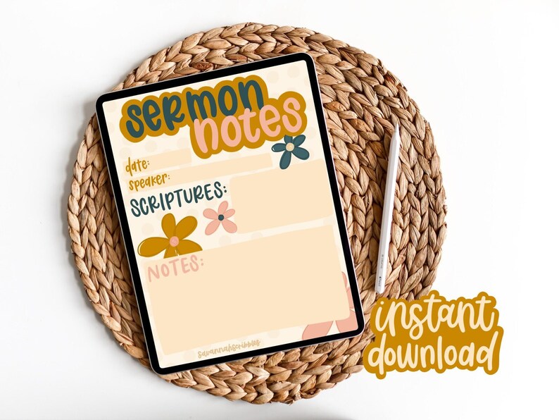 Sermon Notes Digital Notepad / Instant Download / Digital Stationery ...