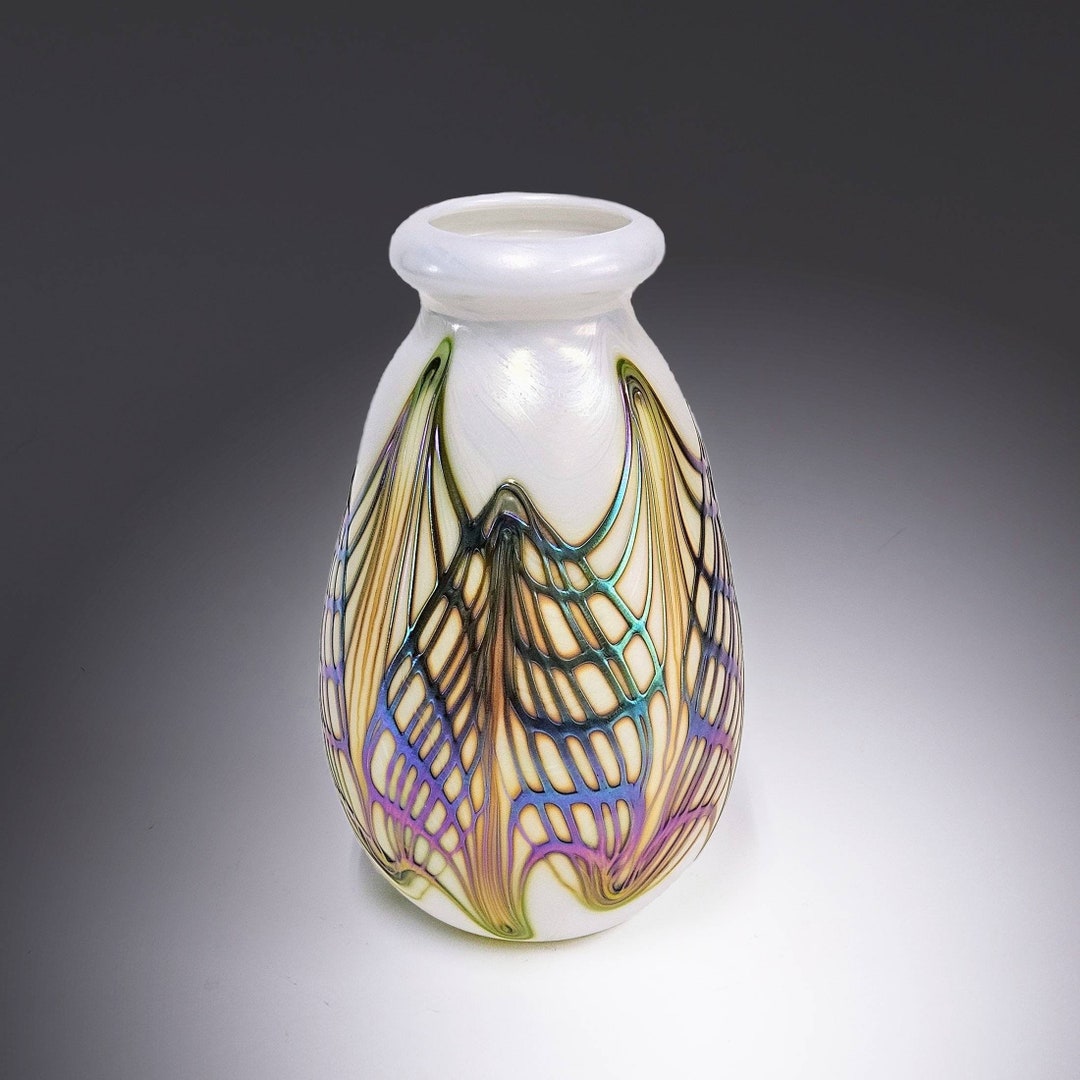 Charles Lotton Blown Glass Vase | Vintage Iridescent Multicolor Spider ...