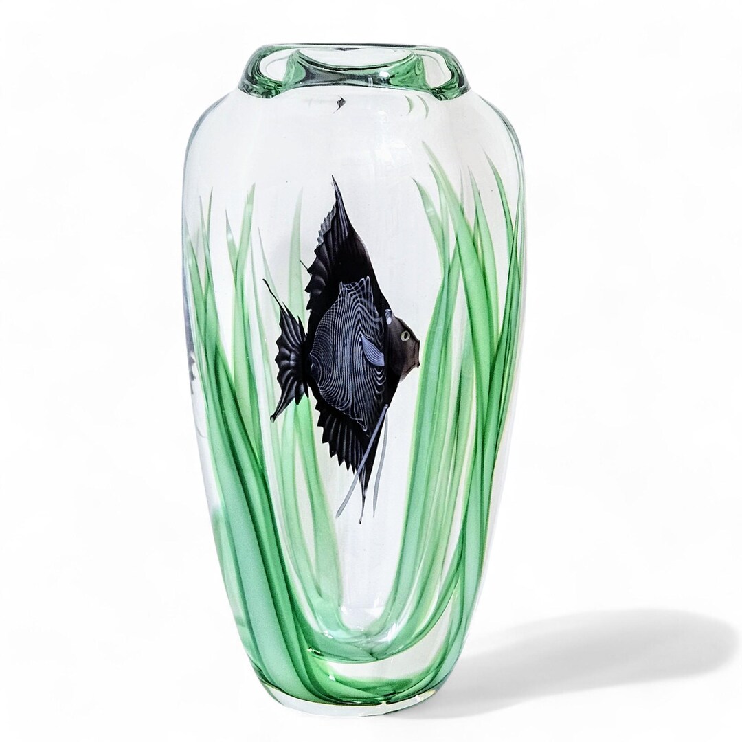 Orient and Flume Aquarium Vase | Blown Glass Angel Fish Vase | Signed ...