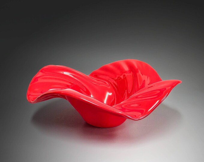Glass Art Wave Bowl in Mixed Reds | Decorative Centerpiece Coffee Table ...
