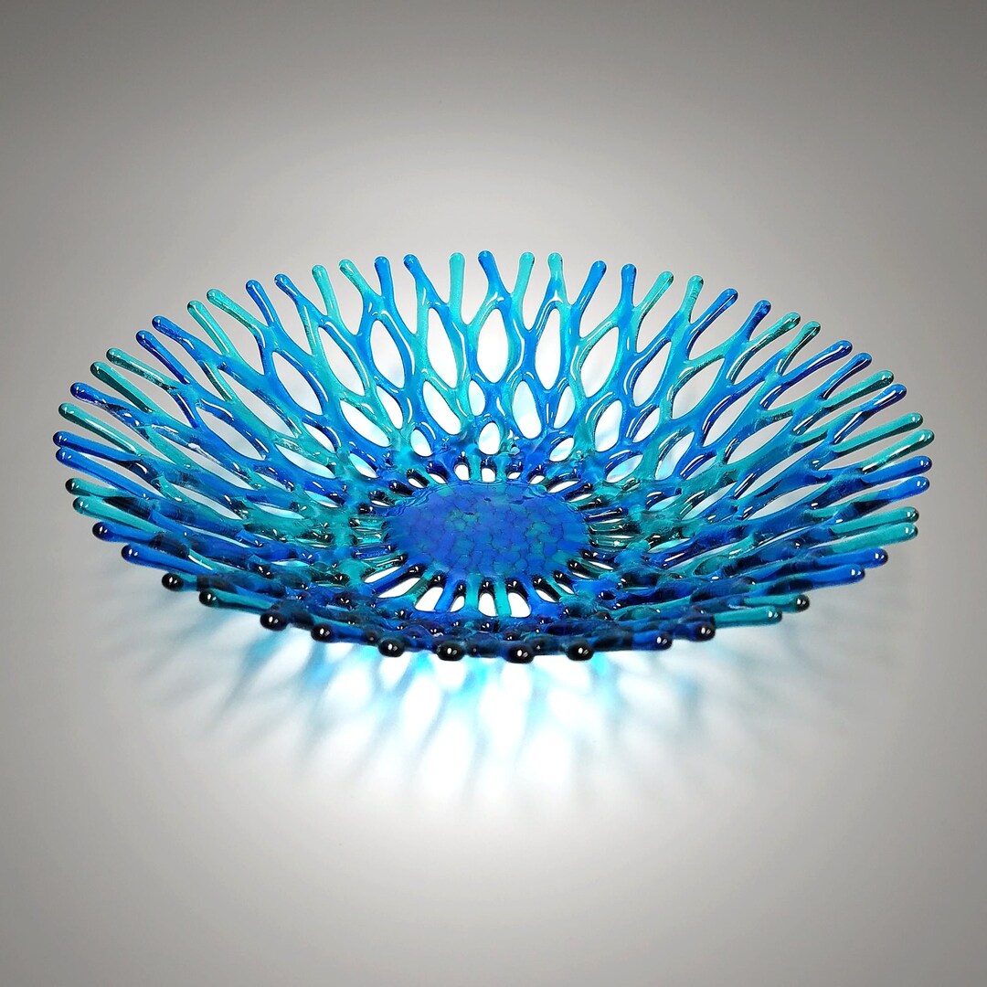Fused Glass Coral Bowl | Aqua, Turquoise, Blue Beach Decor - Etsy