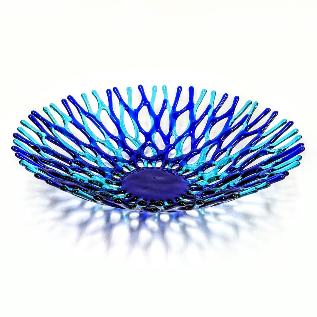 Beach Glass Art Coral Bowl Sea Glass Art In Aqua Green Cobalt Blue beach-glass-art-coral-bowl-sea-glass-art-in-aqua-green-cobalt-blue