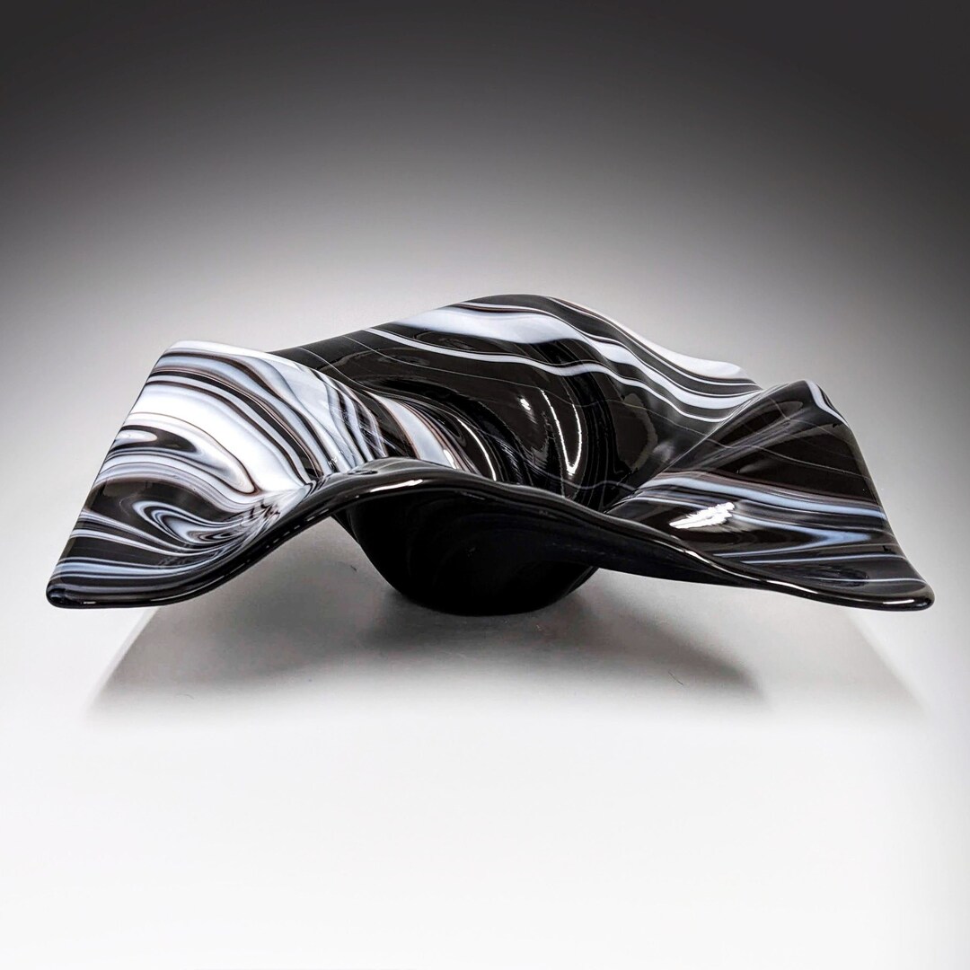 Glass Art Wave Bowl in Black and White Modern Square Decorative ...