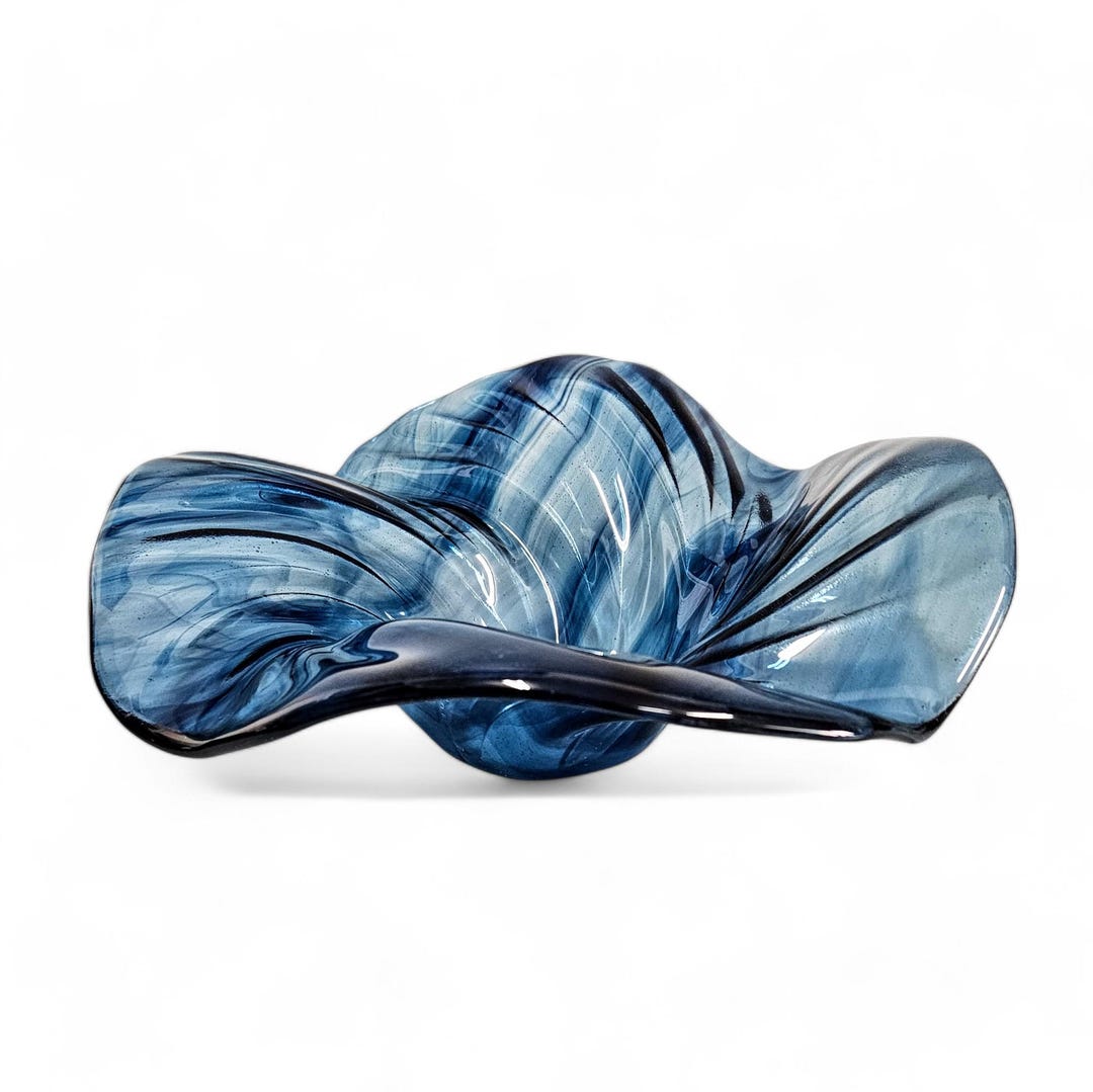 Glass Art Wave Bowl in Midnight Blue | Modern Square Decorative ...