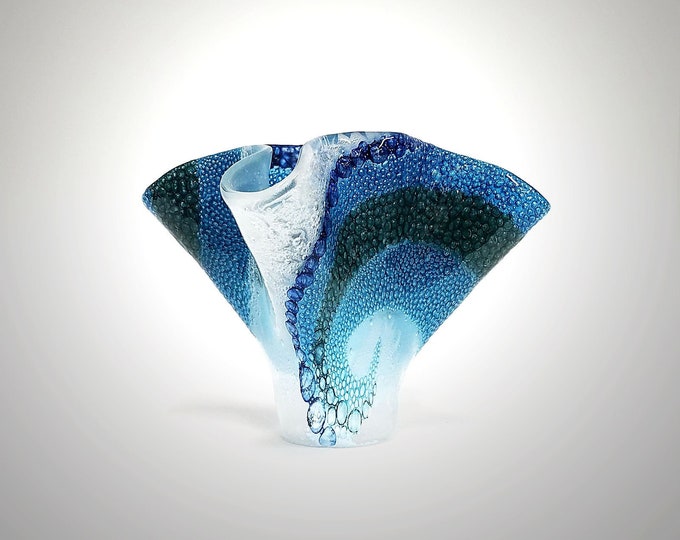 Fused Glass Crashing Ocean Wave Vase | Beach Themed Glass Art Table ...
