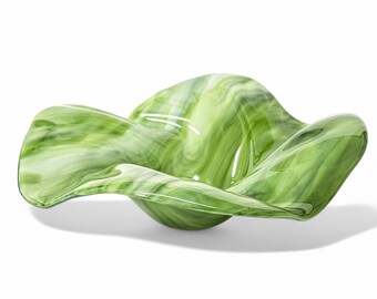 Glass Art Sculptured Wave Bowl in Sea Blue and Green | Decorative ...