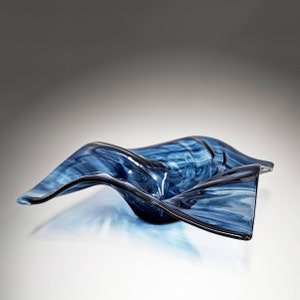 Glass Art Wave Bowl in Midnight Blue Modern Square Decorative ...