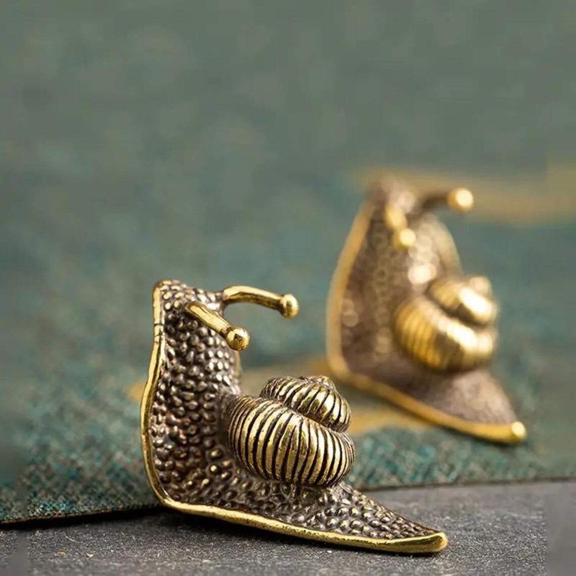 Two Brass Copper, Mini Snails Animal Ornaments, Antique Desk Copper Tea ...