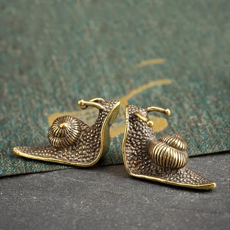Two Brass Copper, Mini Snails Animal Ornaments, Antique Desk Copper Tea ...
