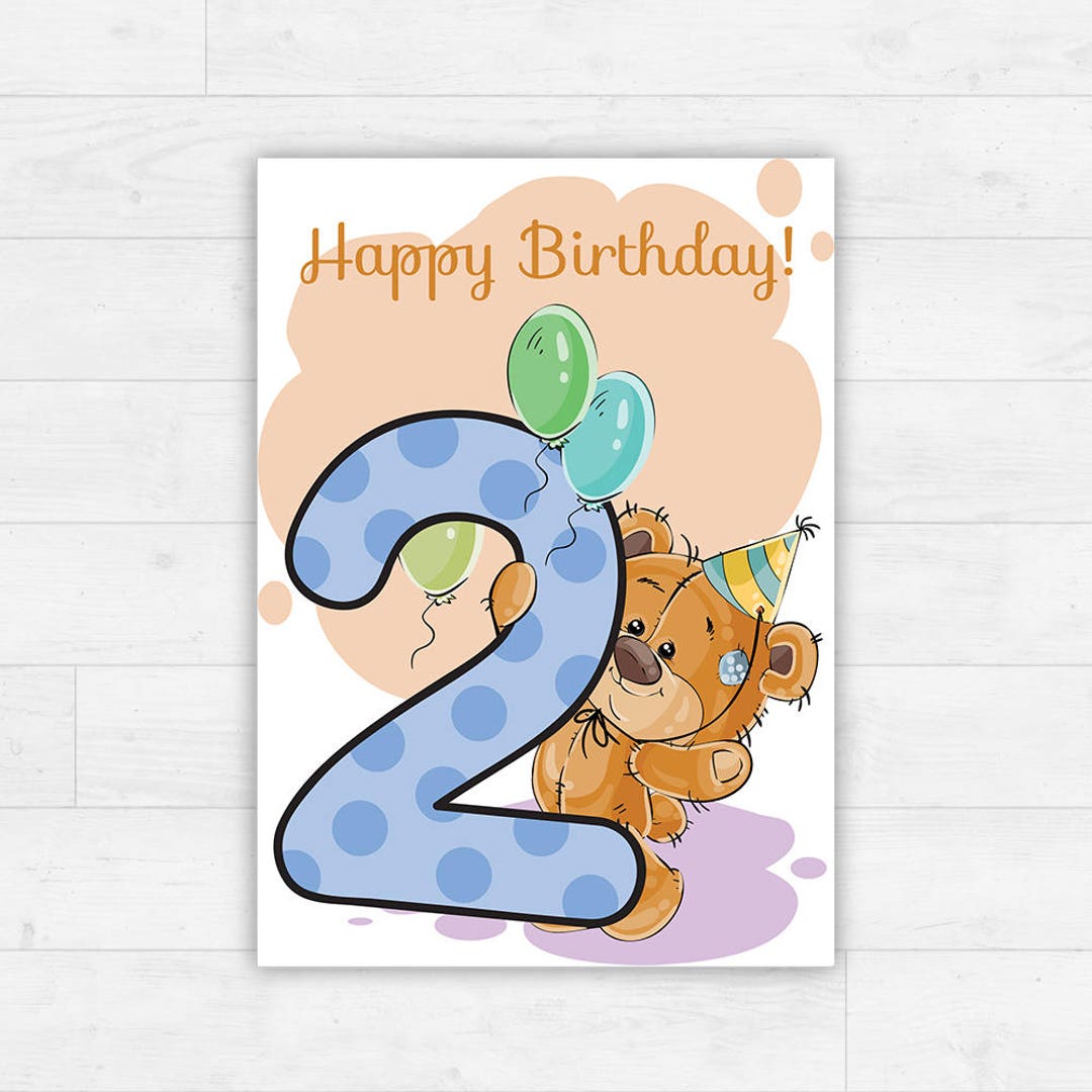Printable Happy Birthday Card / Instant Download / Illustrated 2nd ...