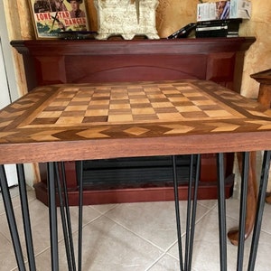 Marquetry Chess Board / Checker Board Hand Crafted Bar Height Pub Table ...