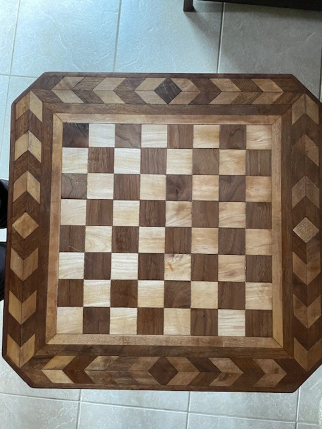 Marquetry Chess Board / Checker Board Hand Crafted Bar Height Pub Table ...
