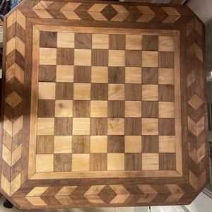 Marquetry Chess Board / Checker Board Hand Crafted Bar Height Pub Table ...