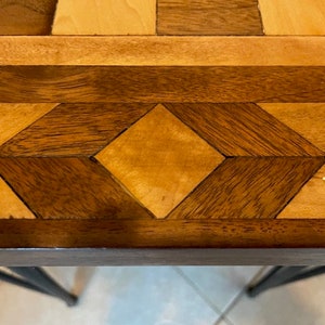 Marquetry Chess Board / Checker Board Hand Crafted Bar Height Pub Table ...