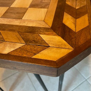 Marquetry Chess Board / Checker Board Hand Crafted Bar Height Pub Table ...