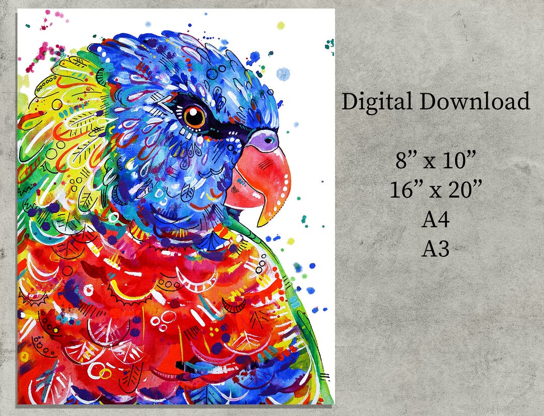 Rainbow Lorikeet Painting, Digital Download, Print at Home, Watercolor ...